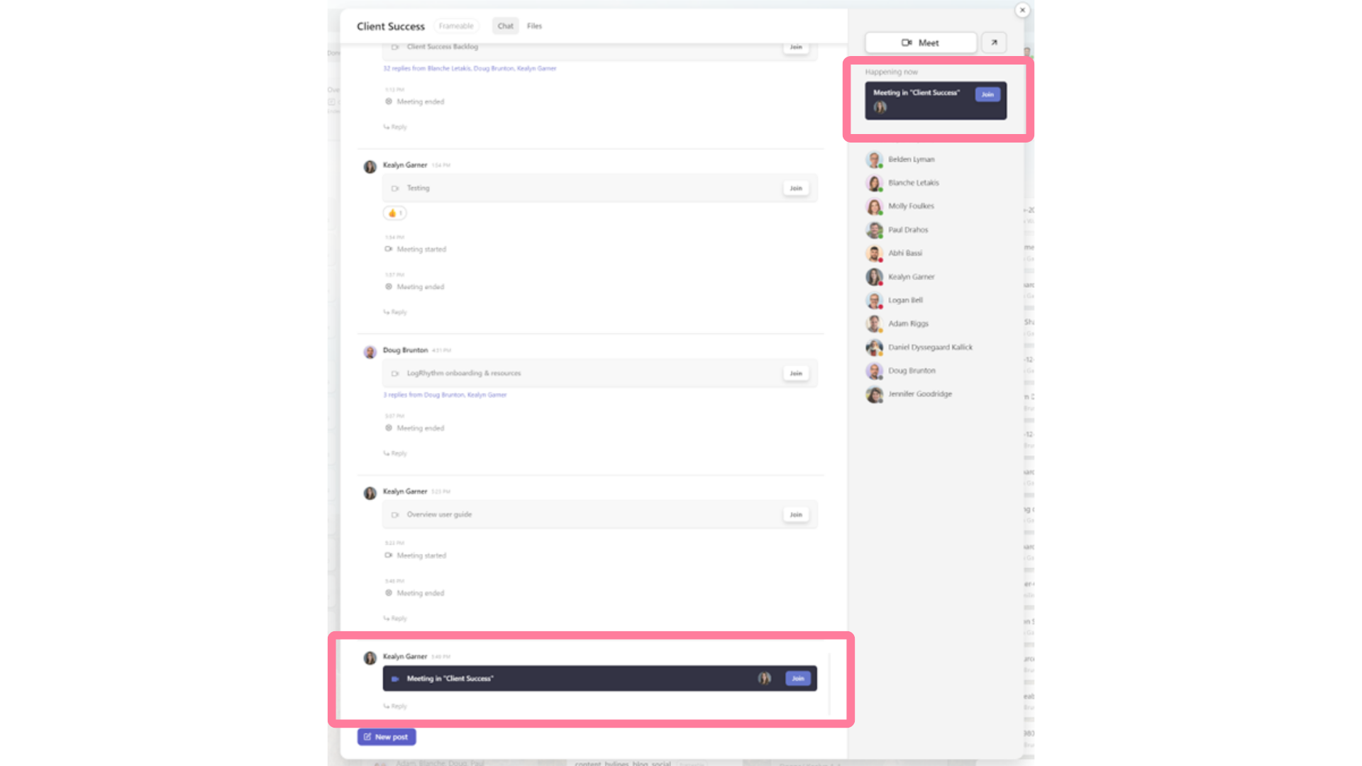 Instant Channel Meetings from an Overview Channel Modal