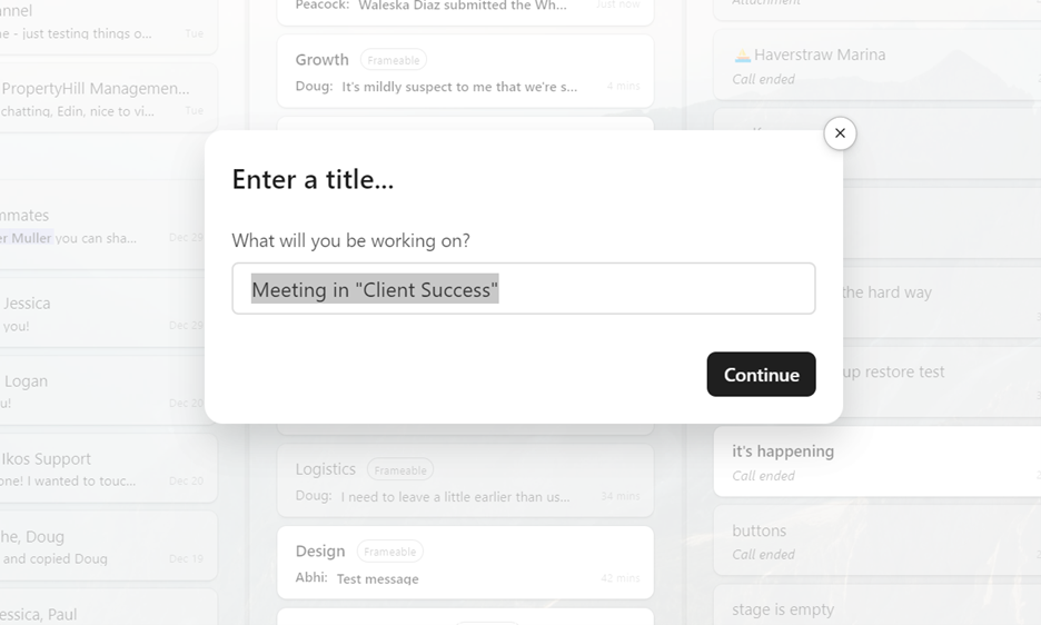 Instant Channel Meetings from an Overview Channel Modal