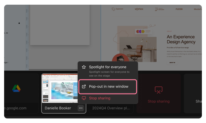 MultiShare screen pop out